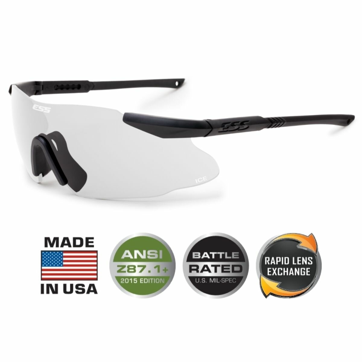 Тактические очки ESS ICE для стрельбы с прозрачными линзами и регулируемыми дужками, защита глаз и широкий обзор
