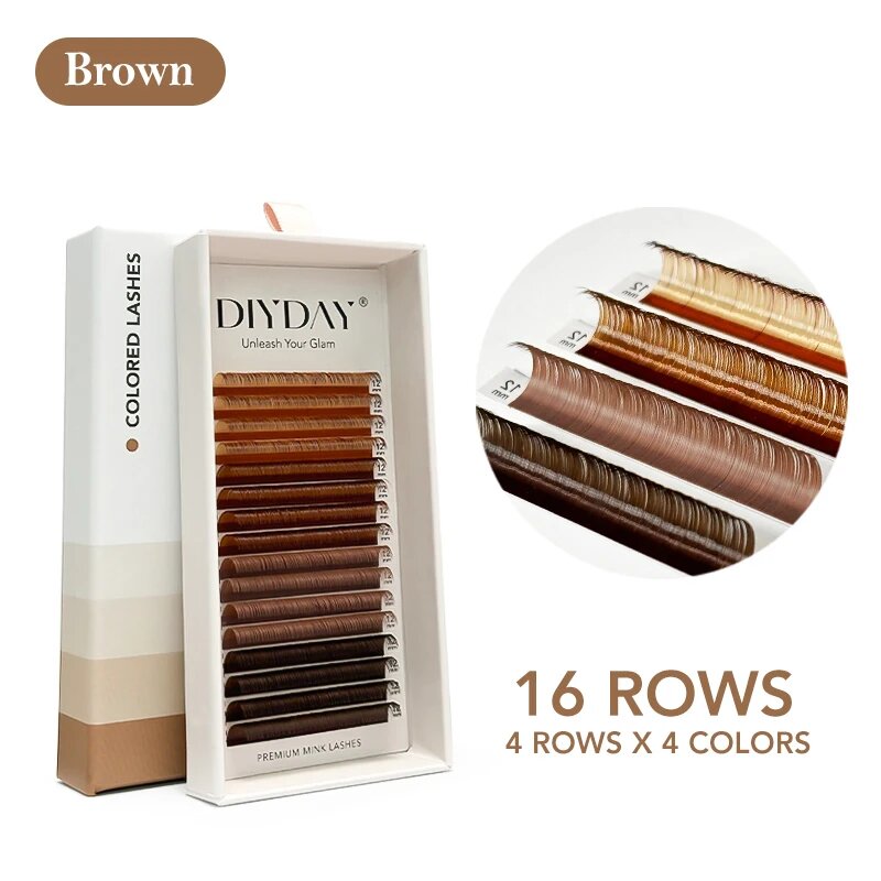 DIYDAY ресницы D-изгиб, Brown Lashes, 10-13Mix