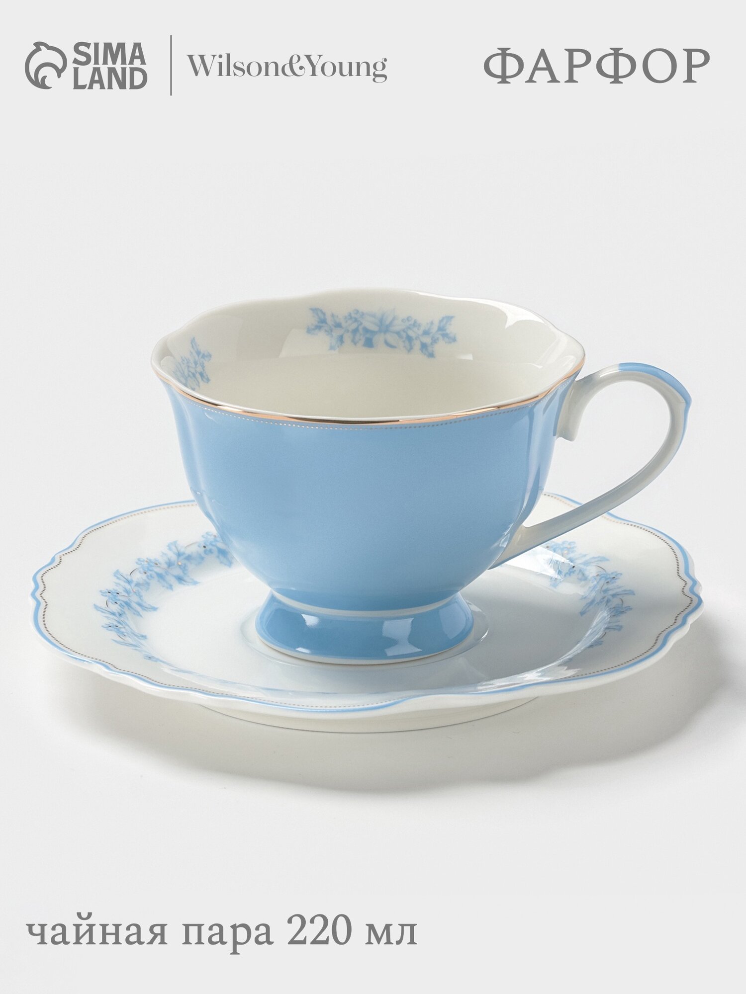 Чайная пара WY Royal blue, фарфор, 220 мл, голубая