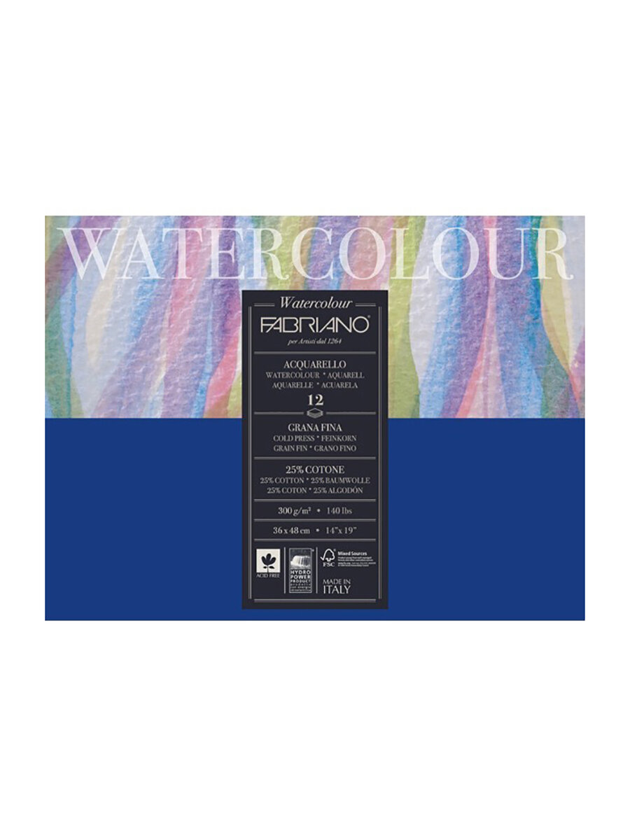 FABRIANO альбом для акварели Watercolour 300 г/м2, 12 листов 36 х 48 см, склейка с одной стороны, Мелкое зерно, 17313648