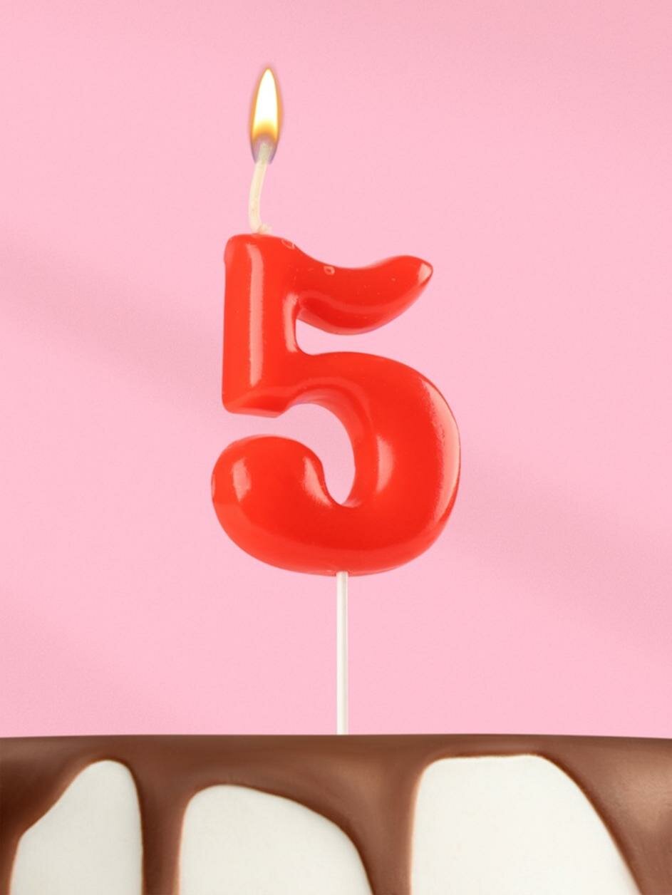 Свеча в торт Омский свечной завод «Красная», цифра 5, цвет красный