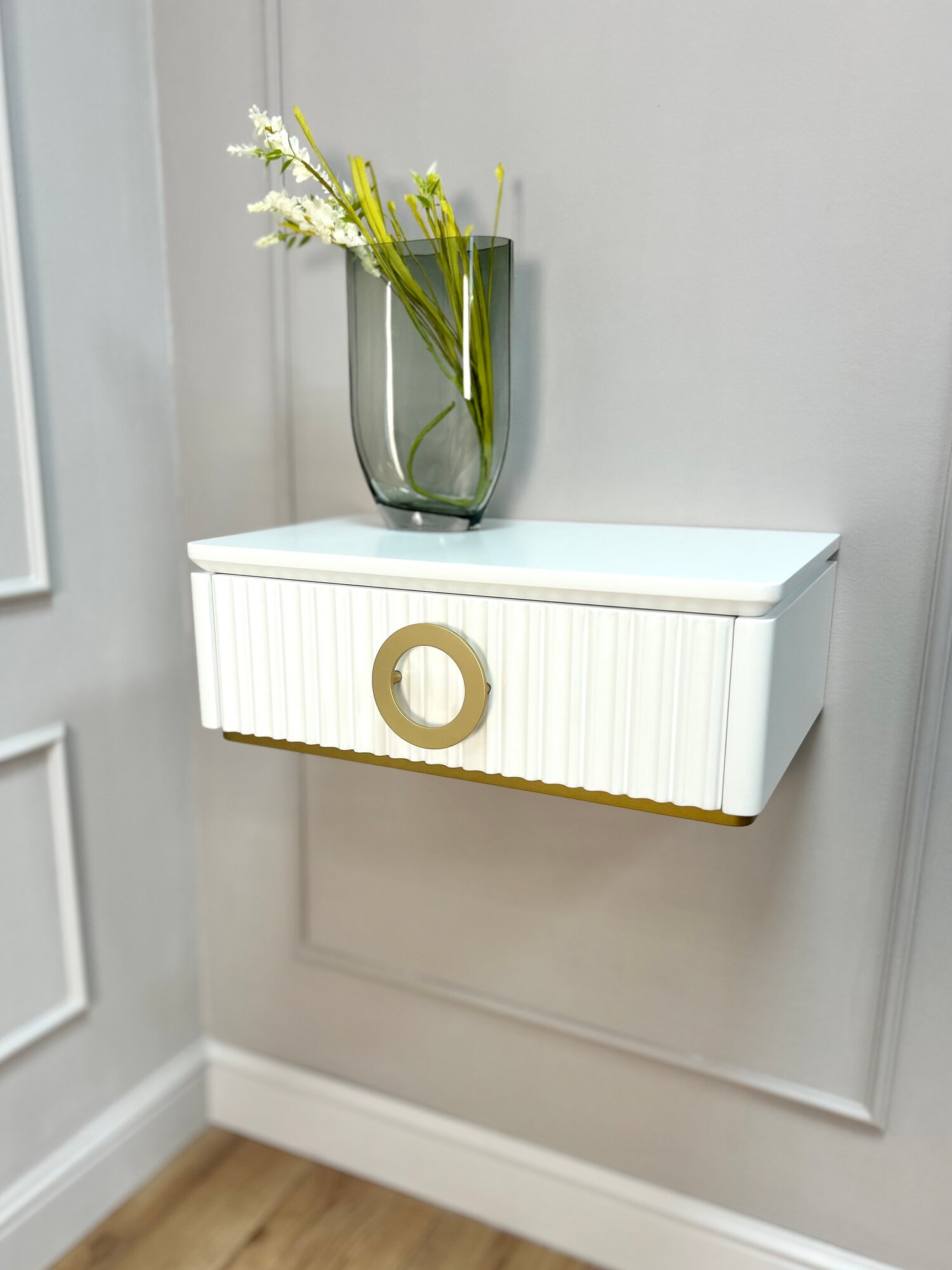 Тумба прикроватная подвесная консоль белая, эмаль мдф 50х32х18 см, Rettile