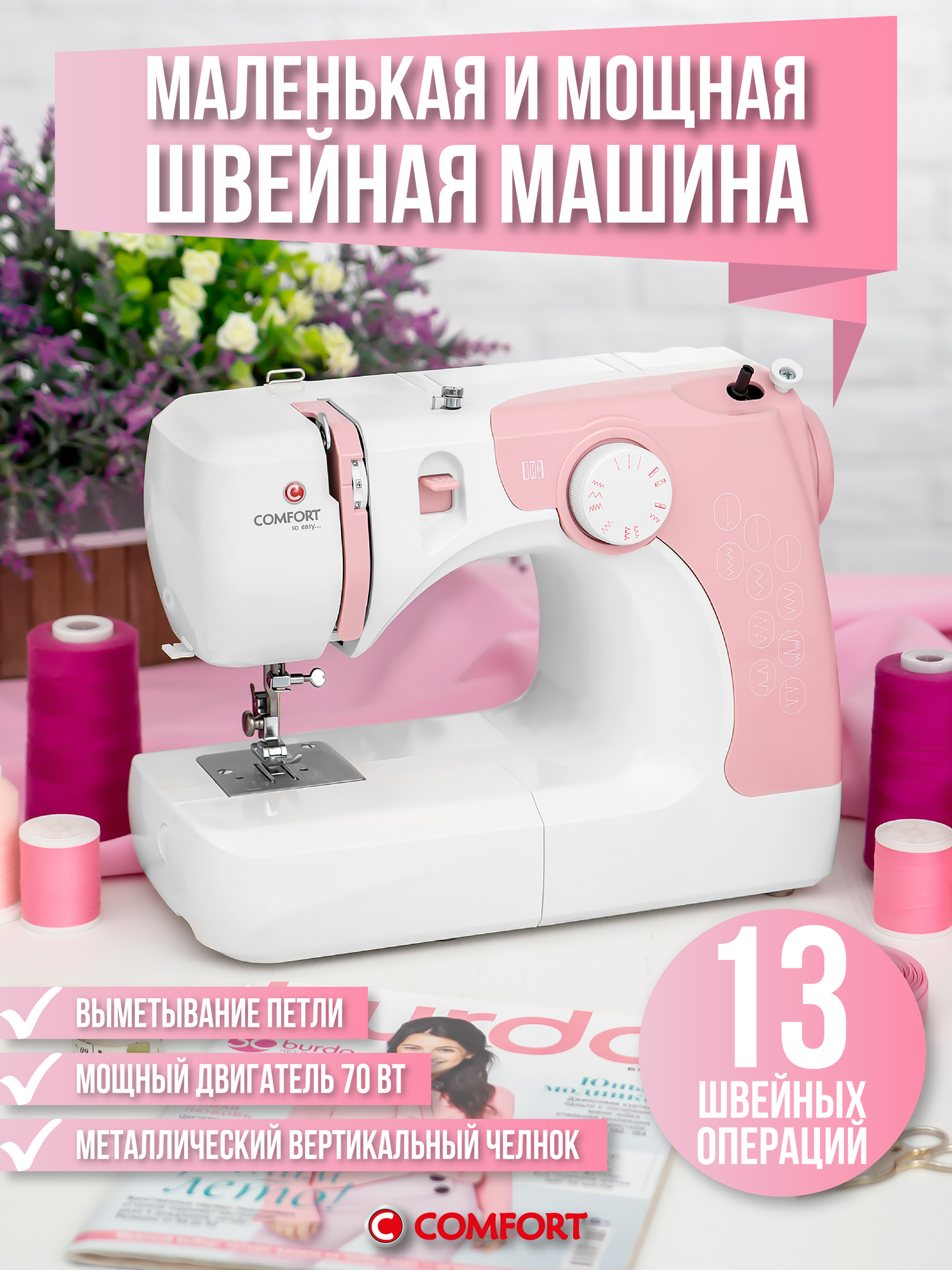 Швейная машина Comfort 21, 14 операций, петля полуавтомат, вертикальный челнок