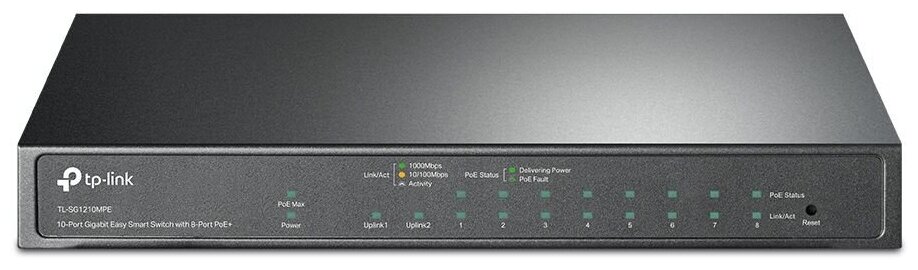 Коммутатор TP-Link TL-SG1210MPE (L2) 10x1Гбит/с 1xКомбо(1000BASE-T/SFP) 8PoE+ 123W настраиваемый