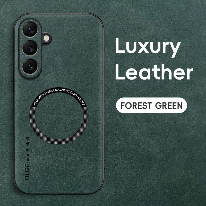 Чехол на Samsung Galaxy A55 MagSafe на Самсунг а55 / Самсунг галакси а 55 защитная кожаная накладка с магнитом (зеленый)