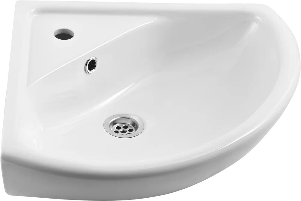 Мебельная раковина Runo Rosa Элегия 45 накладная, угловая, фарфоровая, со встроенным сливом-переливом, белая, раковина для ванной, квадратная