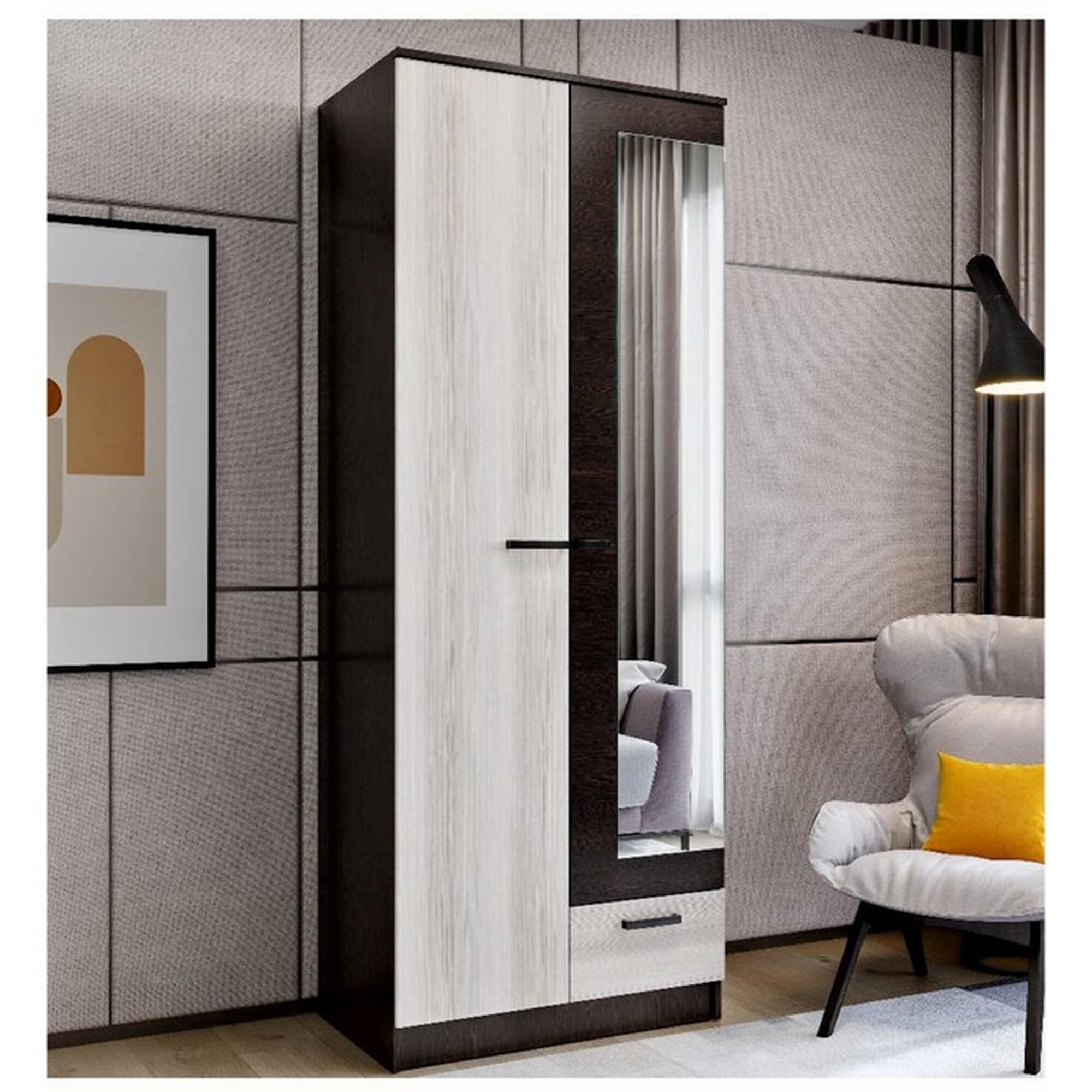 Шкаф Сима-ленд "Адель", ЛДСП, распашные двери, с зеркалом, 800х470х2100 мм, Венге/Сосна Лоредо