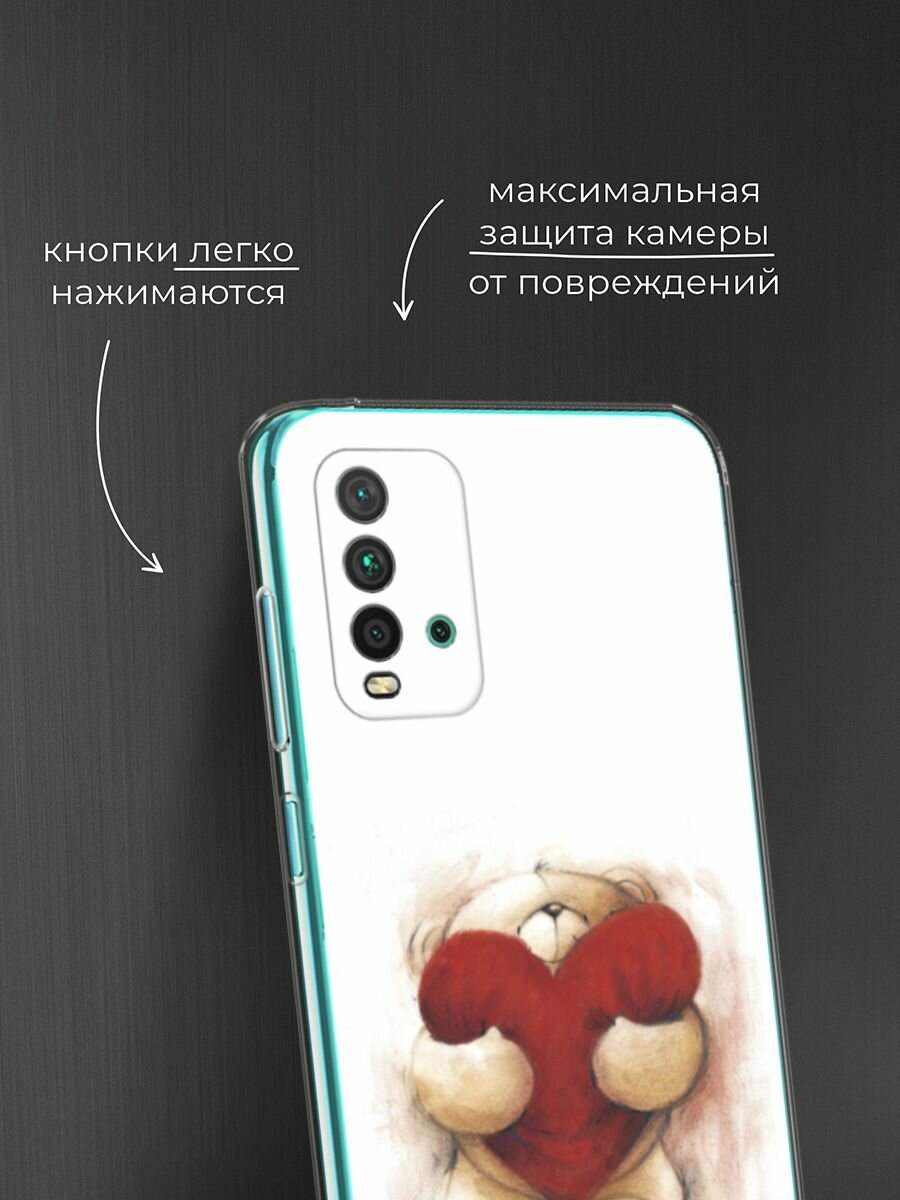 Чехол на Xiaomi Redmi 9T / Сяоми Редми 9Т с принтом "Мишка с сердцем 1" — фото 1
