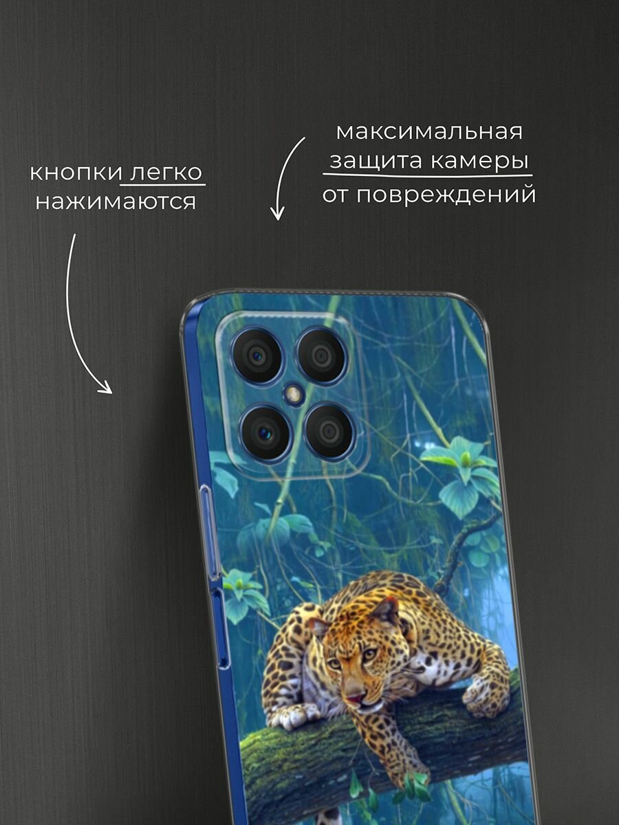 Силиконовый чехол на Honor X8 / Хуавей X8 с принтом "Леопард охотник" — фото 1