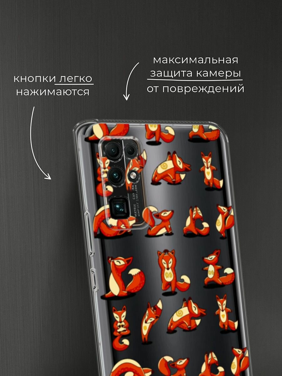 Чехол на Honor 30 / Хонор 30 с принтом "Йога для лисы", прозрачный — фото 1