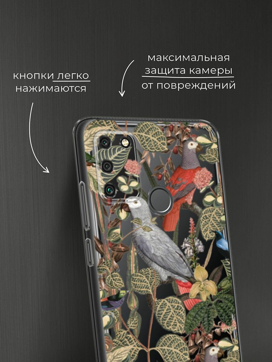 Чехол на Honor 9A / Хонор 9А с принтом "Tropical pattern", прозрачный — фото 1
