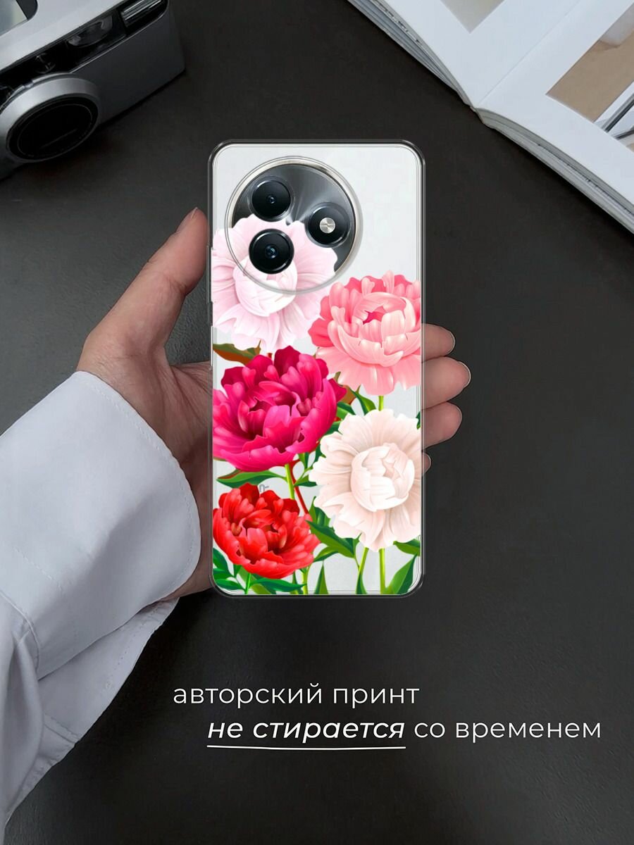 Чехол на Itel S24 / Ител S24 с принтом "Большие пионы", прозрачный — фото 1