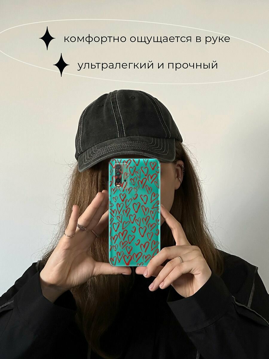 Чехол на Xiaomi Redmi 9T / Сяоми Редми 9Т с принтом "Легкие бордовые сердечки" — фото 1