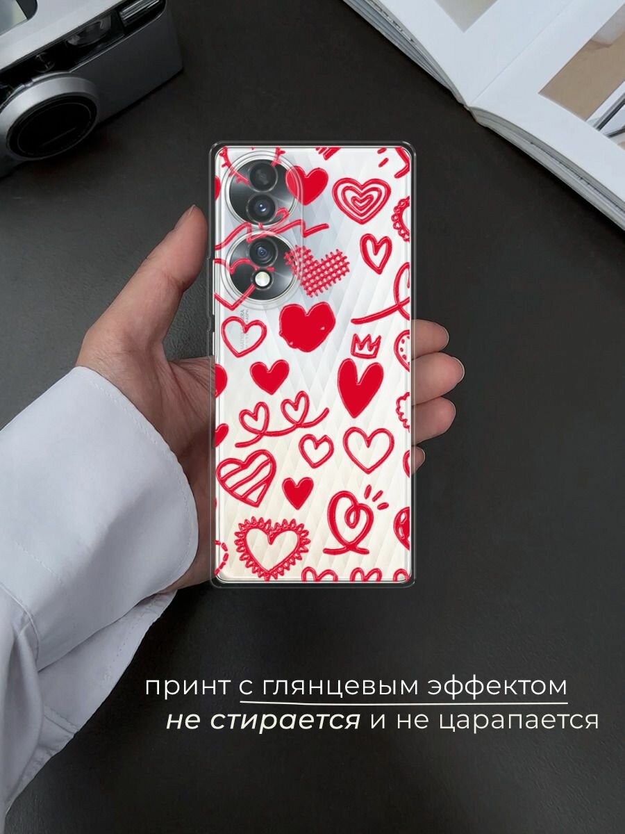 Чехол на Honor 70 / Хонор 70 с принтом "Разные сердечки" — фото 1