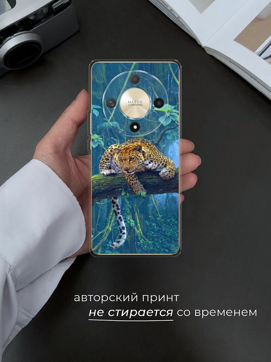 Силиконовый чехол на Honor X9b / Хонор X9B с принтом "Леопард охотник" — фото 1