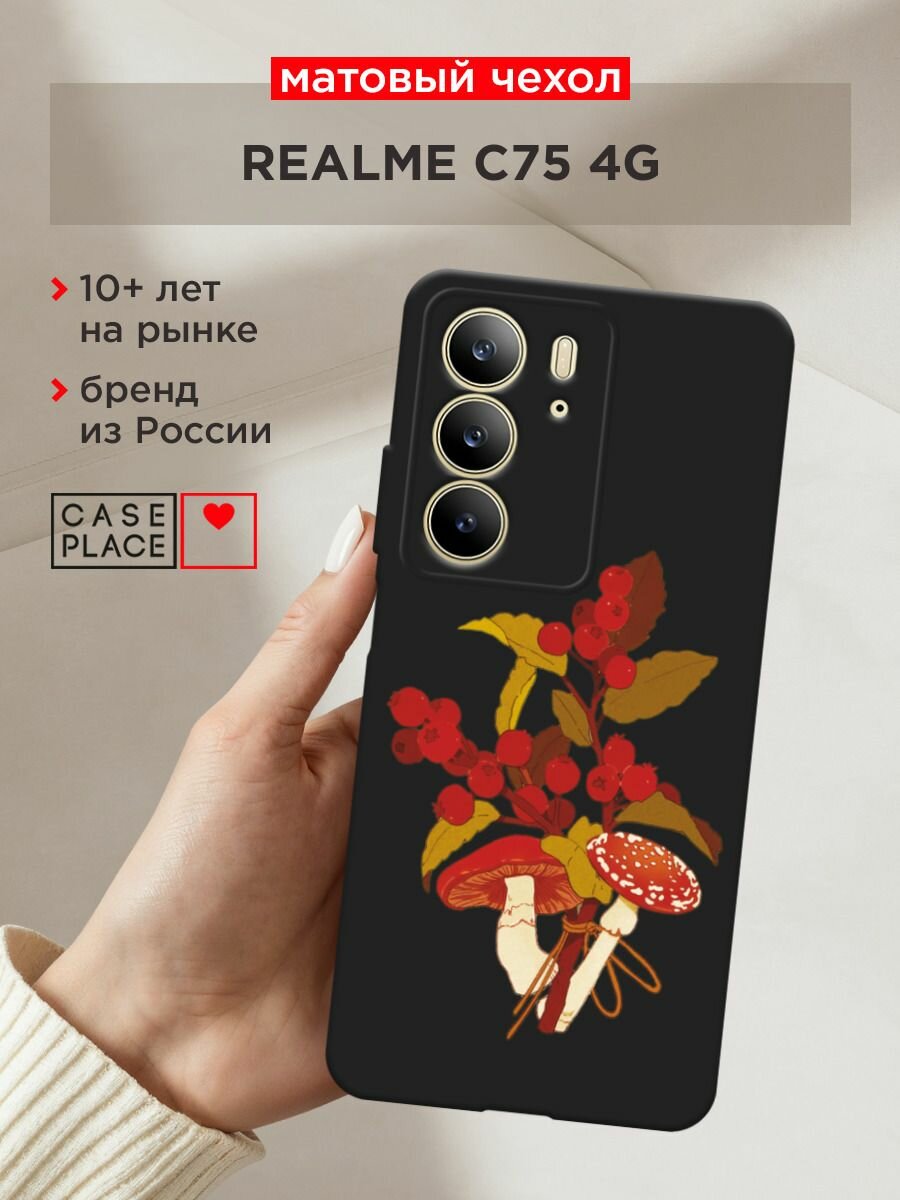 Чехол на Realme C75 4G / Реалми C75 4G с принтом "Рябина с грибами", прозрачный