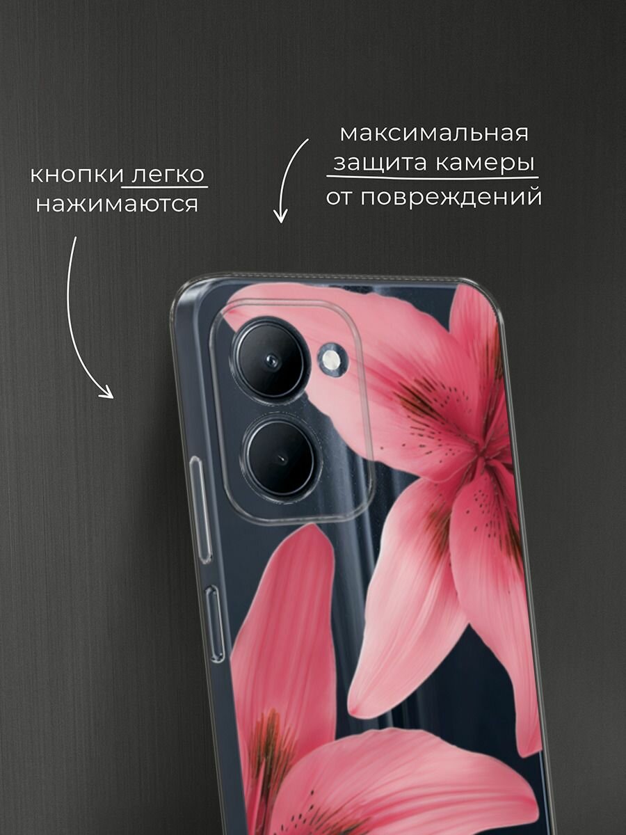 Силиконовый чехол на Realme C33 / Реалми С33 с принтом "Pink flower" — фото 1