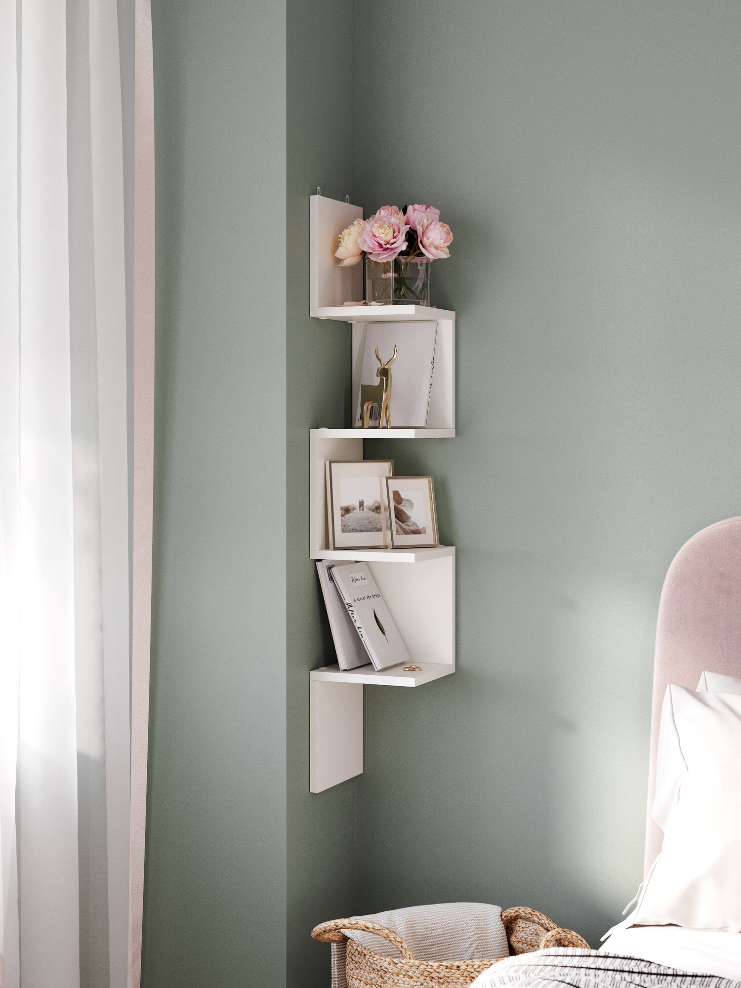 Полка настенная угловая Граникум 4 секции, ЛДСП белая, 107×20×20 см