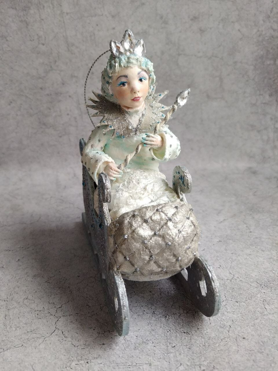 Ватная Елочная игрушка "Снежная Королева", ручная работа, 13 см