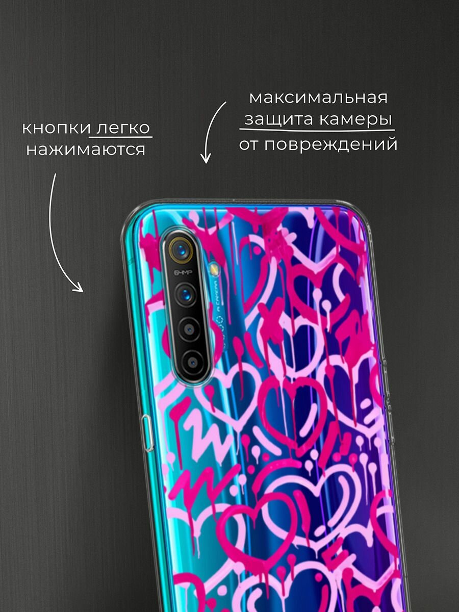 Чехол на Realme XT / Реалми XT с принтом "Граффити сердец", прозрачный — фото 1