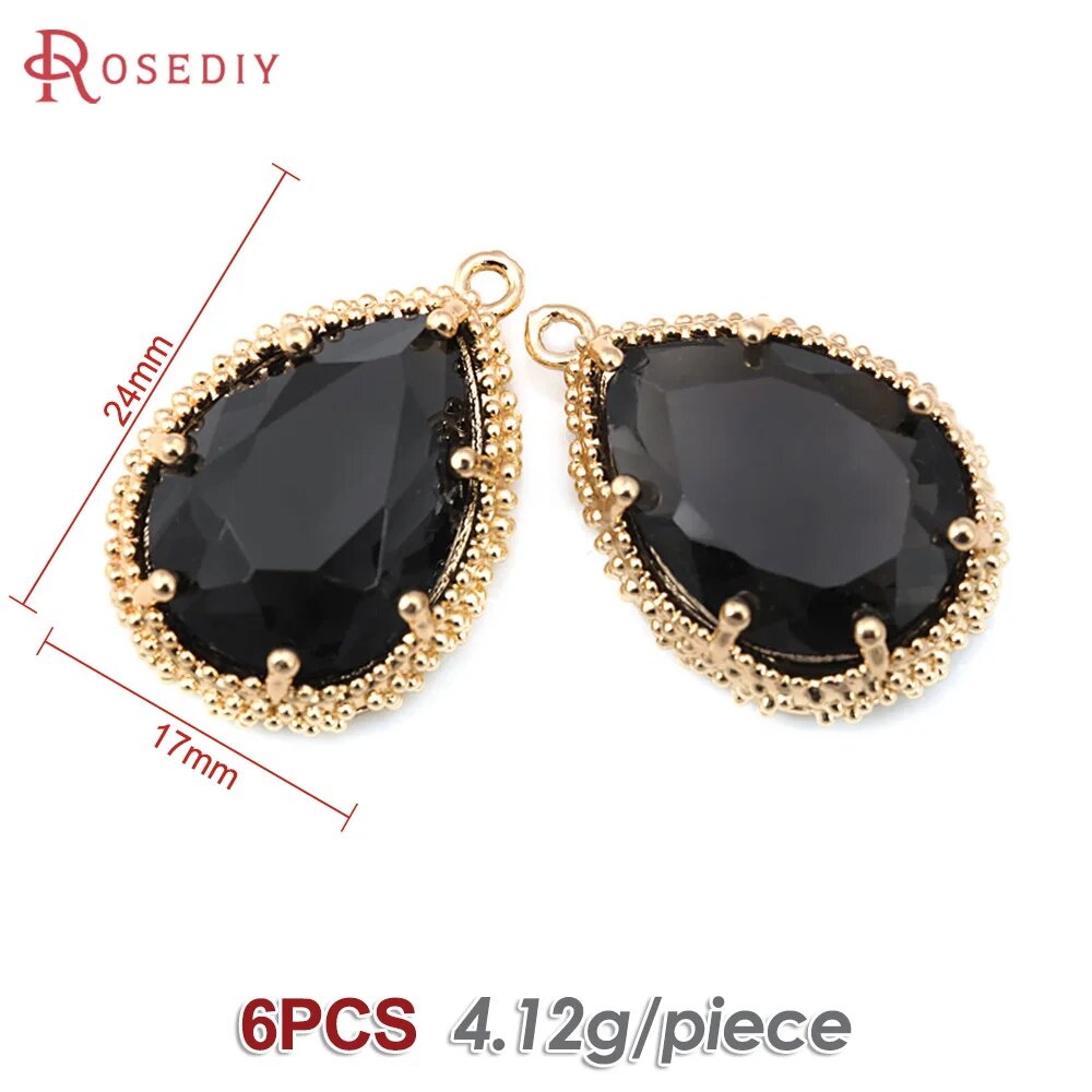Подвески каплевидные Rosediy, 6 шт, 18к золото, 17x24 мм