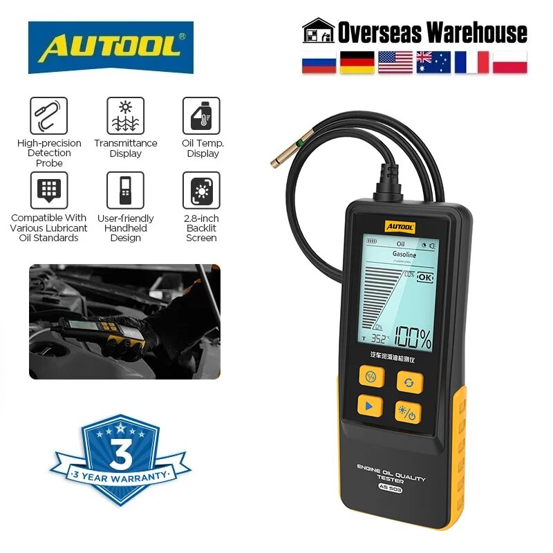 AUTOOL AS503 автомобильный тестер моторного масла, ручной цифровой дисплей, высокоточный датчик обнаружения, детектор качества масла, тестер, инструмент