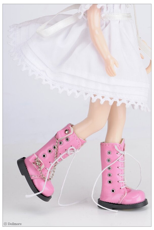 Dollmore 12 inches Anfan Chain Boots Pink (Высокие розовые ботинки на шнуровке с цепочками для кукол Пуллип 31 см / Блайз / Доллмор)
