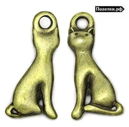 Фурнитура для бижутерии Подвеска Кошечка мини 0008815 бронзовый цвет 17х9 мм, цена за 10 шт.