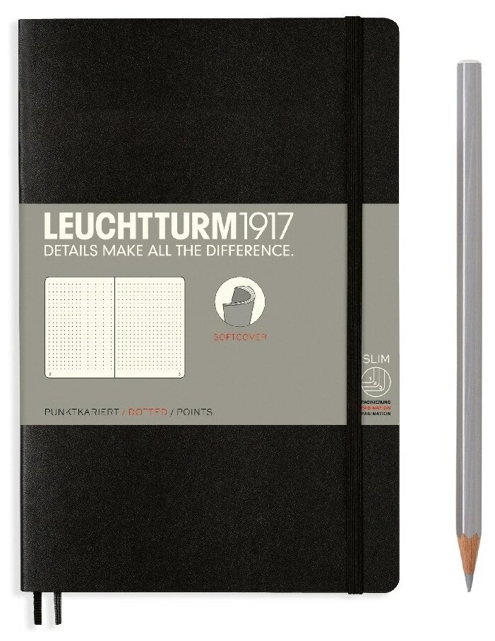 Блокнот Leuchtturm Paperback B6+ 61л в точку мягкая обложка Черный