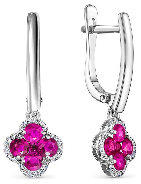 Серьги с подвесками, белое золото, 585 проба, родирование, рубин
