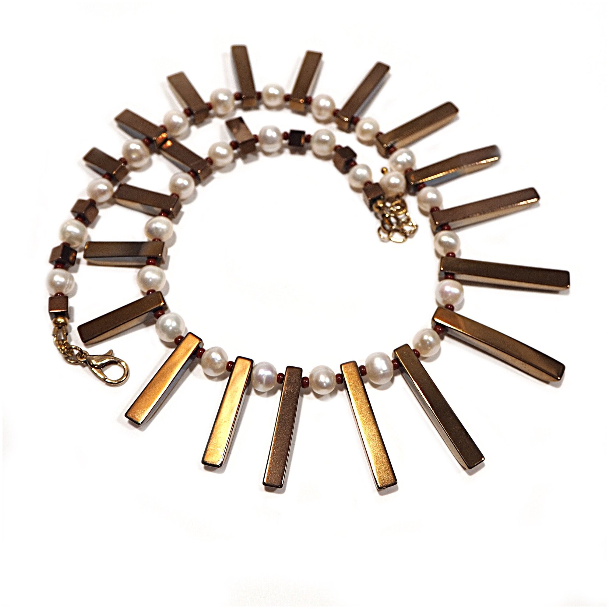 Колье Милор, гематит, жемчуг пресноводный, жемчуг культивированный, жемчуг пресноводный культивированный