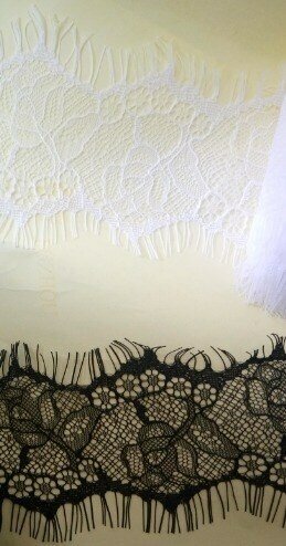 Кружево реснички (французское кружево "шантильи") шир.65мм цв. белый (2 шт по 3 метра)