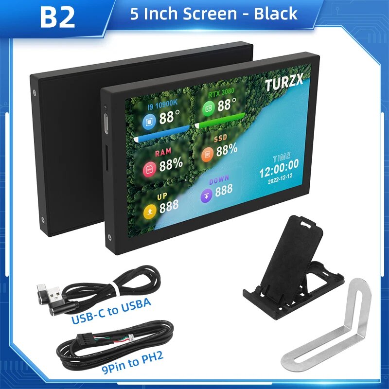 TURZX 3.5/5-дюймовый USB второй экран B2 Black