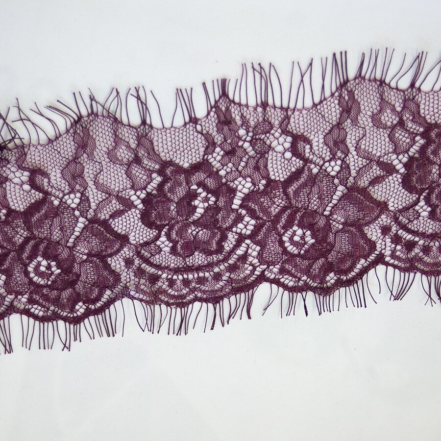 Изысканное шантильи: Кружево реснички Роза, 100 мм, 9м(3шт*3,14м), цвет бордо