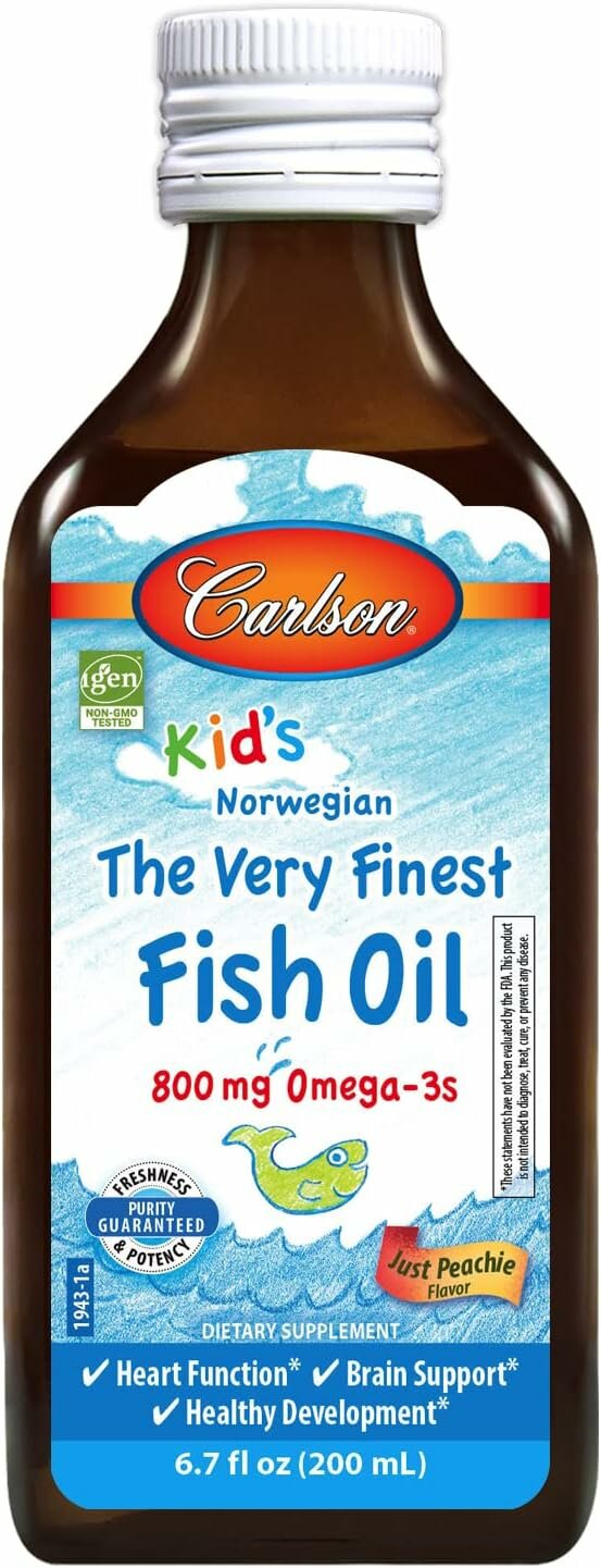 Carlson Kids Norwegian Fish Oil 800 mg Omega 3 200 ml (жидкая омега 3 для детей) персик