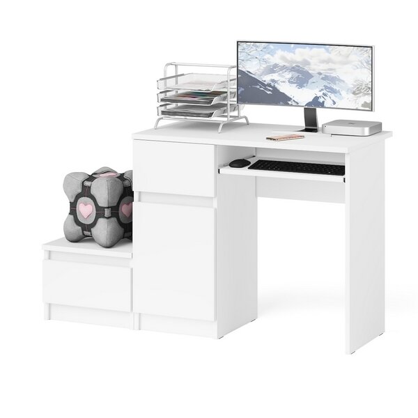 Стол компьютерный Мори МС-1 левый + Тумба ТМП400.1, цвет белый