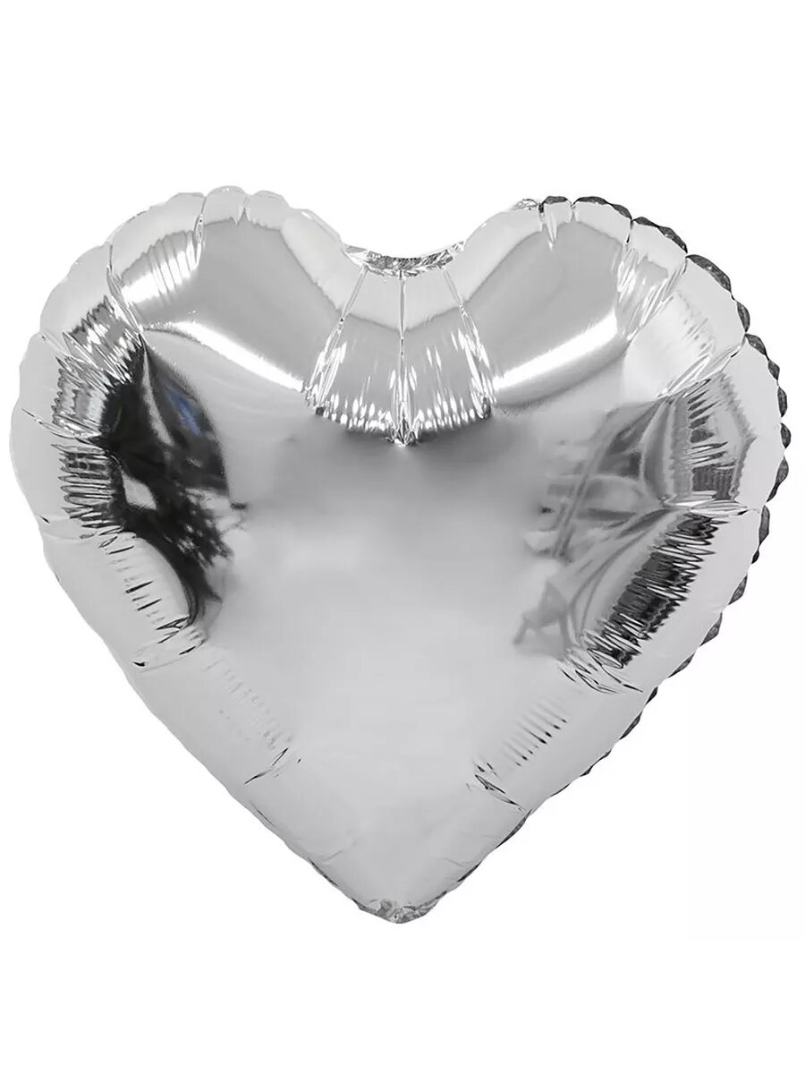 Сердце Серебро / Silver, фольгированный шар, 81 см, 10 шт.