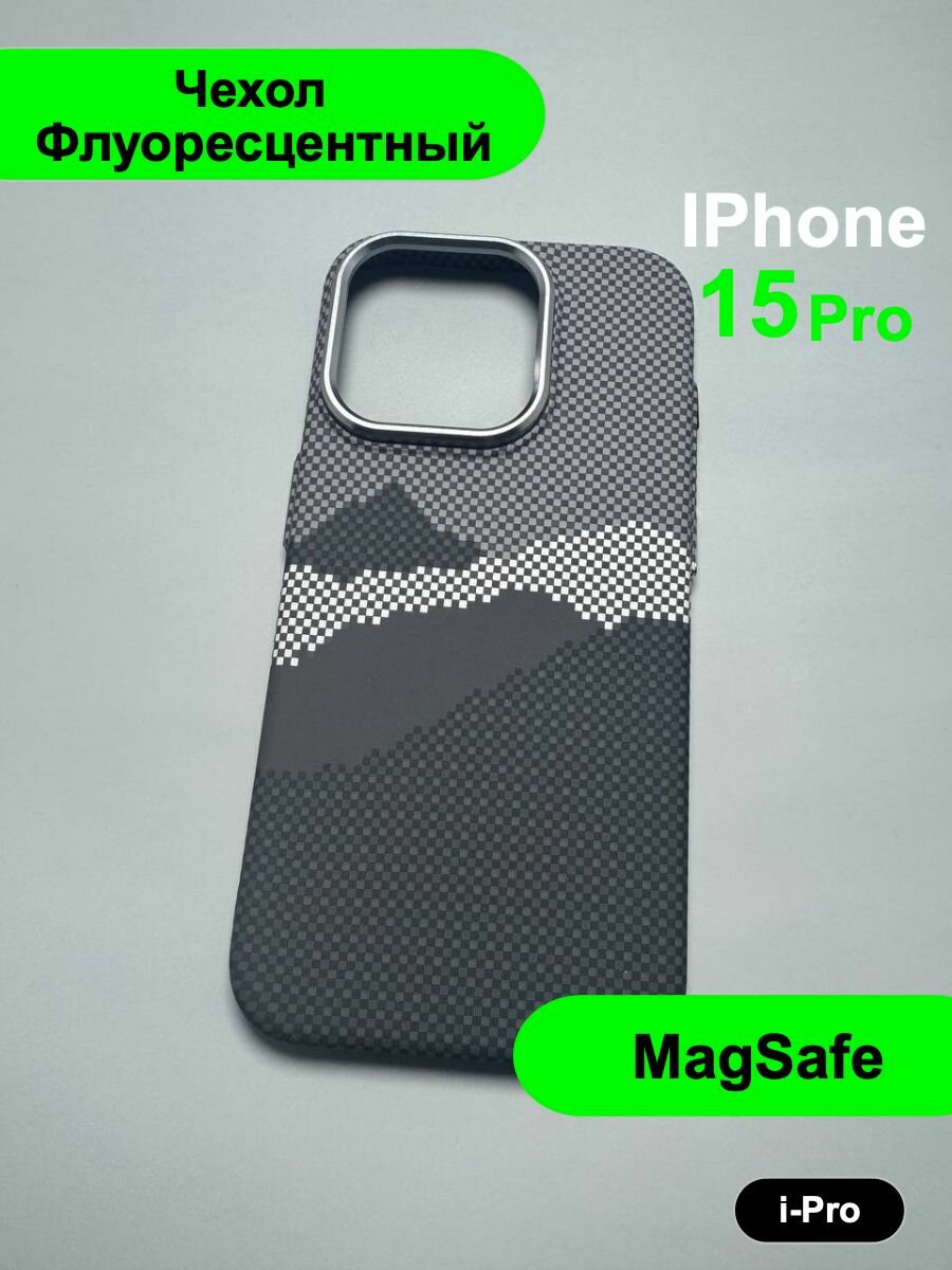 Чехол на iphone 15 Pro , защитный кейс на айфон 15 Про под карбон , soft-touch , с рисунком