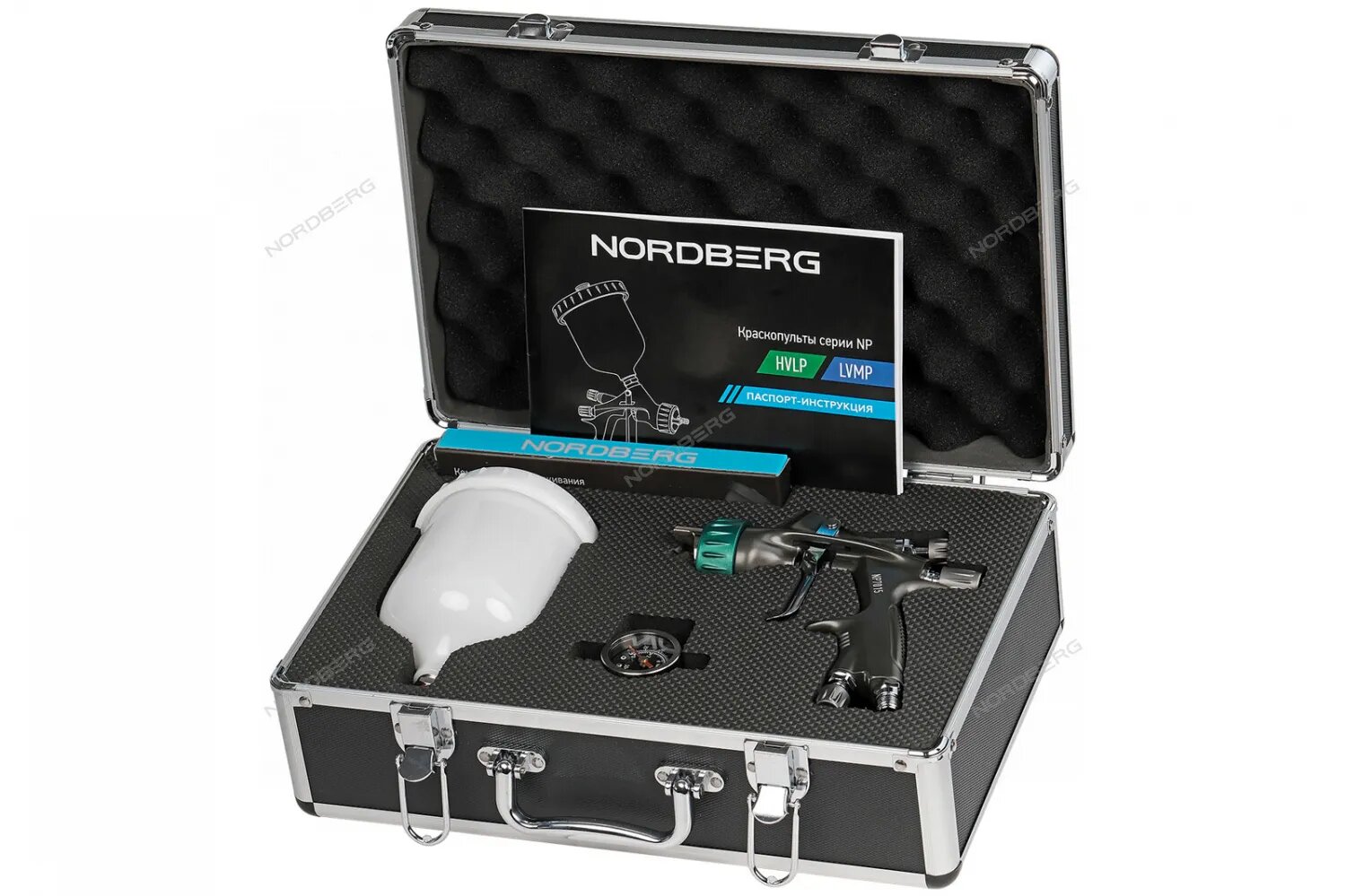 NP7015 Краскопульт HVLP с верхним бачком, сопло 1,3 мм, алюминиевый кейс NORDBERG NP7015