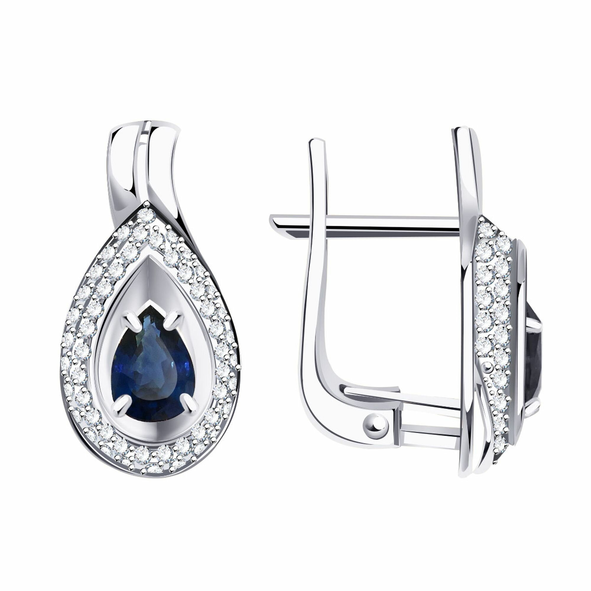 Серьги, белое золото, 585 проба, бриллиант, сапфир
