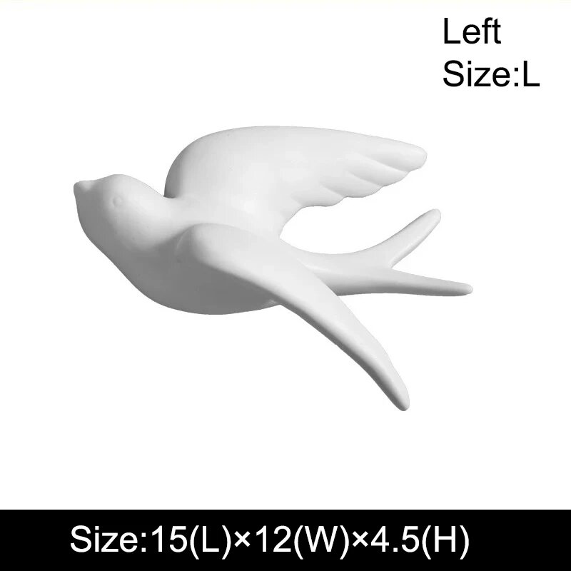 Белая керамическая птица для стены, Left L