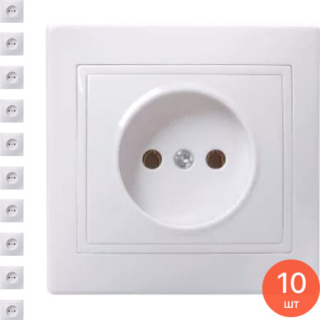 Розетка силовая штепсельная IEK / ИЭК Кварта 10А, белая 1-местная без заземляющих контактов, скрытая установка, РС10-2-КБ ERK13-K01-10-DM / электрооборудование (комплект из 10 шт)