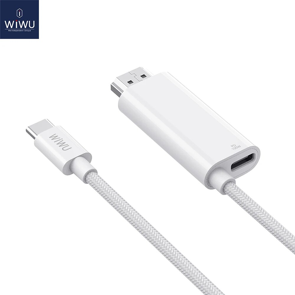 WiWU Type C для HDMI-кабеля 100PD Быстрая зарядка Материал ПВХ Кабель 180 см Кабель 4K 60 Гц Тип C Кабель для HDMI
