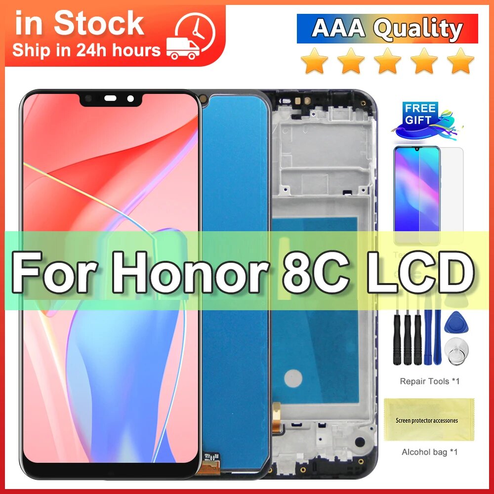 Дисплей 6,26 дюйма для Honor 8C, ЖК-дисплей, сенсорный экран с рамкой для Honor 8C BKK-L21 BKK-AL10, экран дисплея Black With Frame