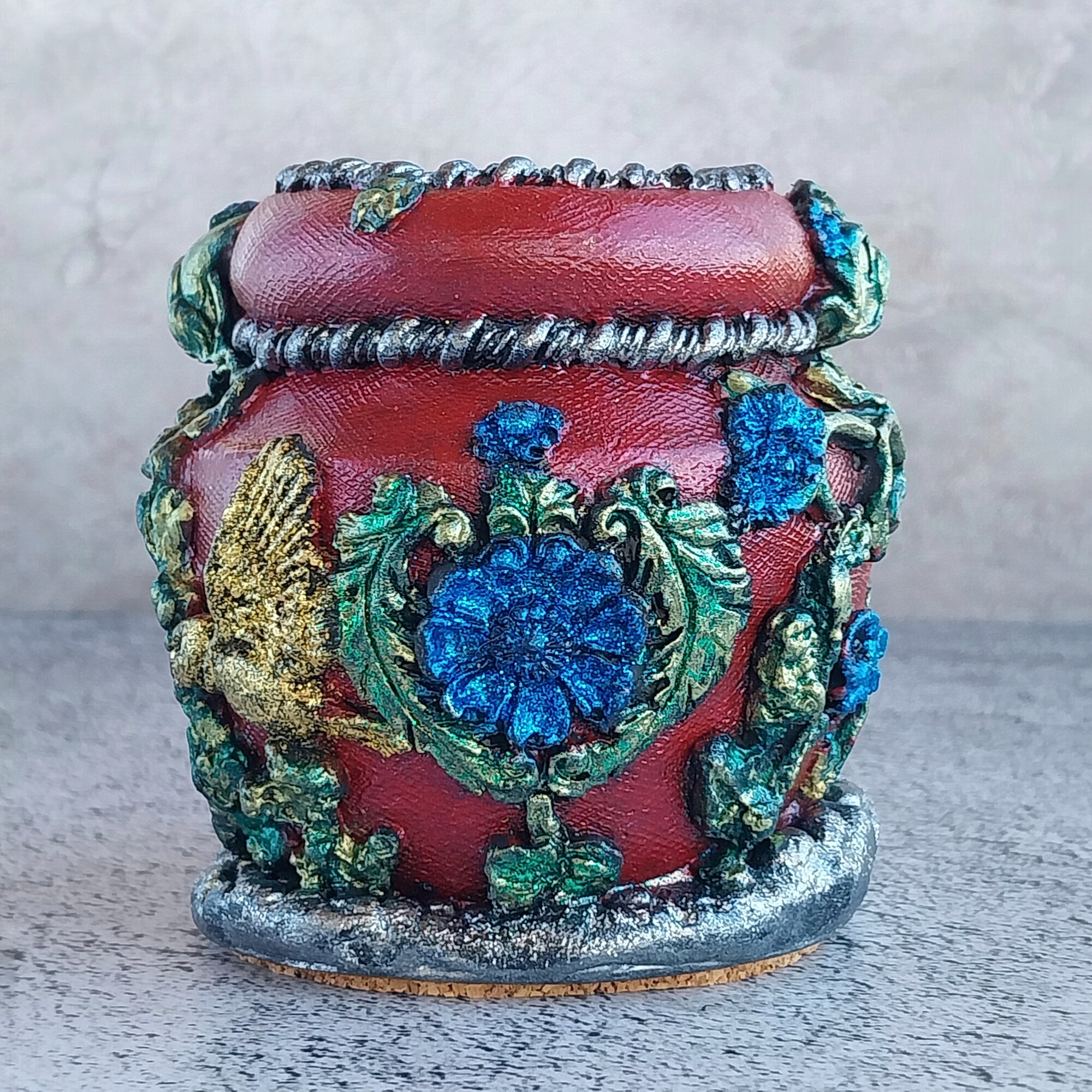 Подсвечник из гипса "Свети-цвет" / Котелок-подсвечник / "Сапфирово-бордовый"