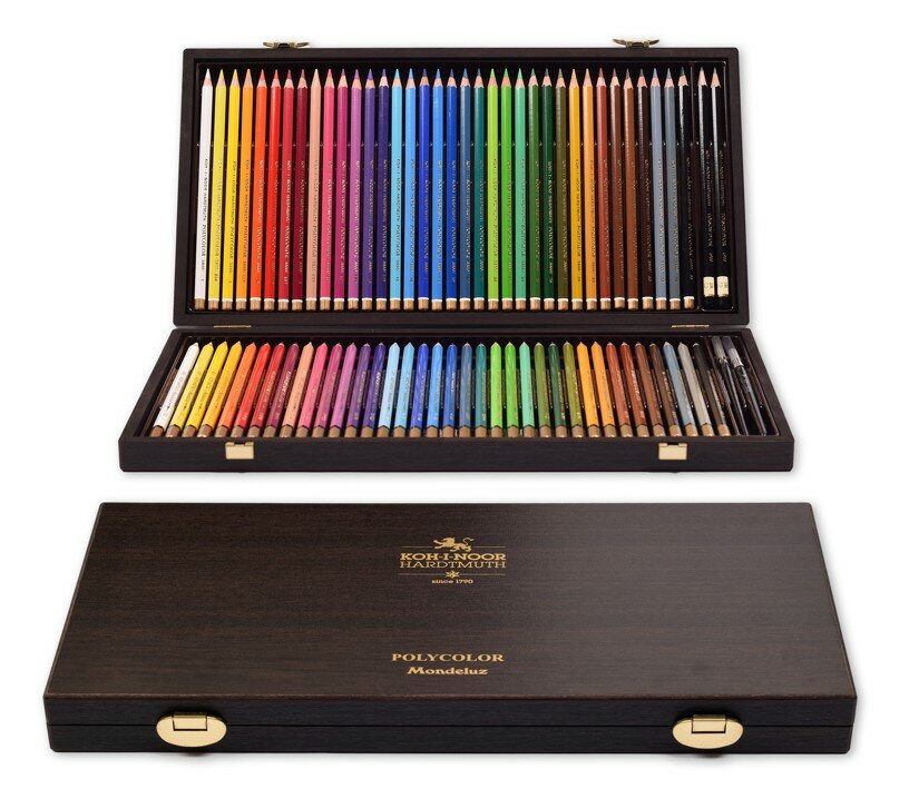 KOH-I-NOOR Набор карандашей художественных POLYCOLOR и MONDELUZ 8896, 76пр, деревянный ящик