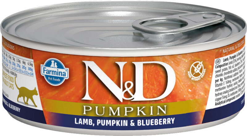 Влажный корм Farmina N&D Cat Pumpkin для кошек, ягненок и черника с тыквой, 6 штук по 70 гр