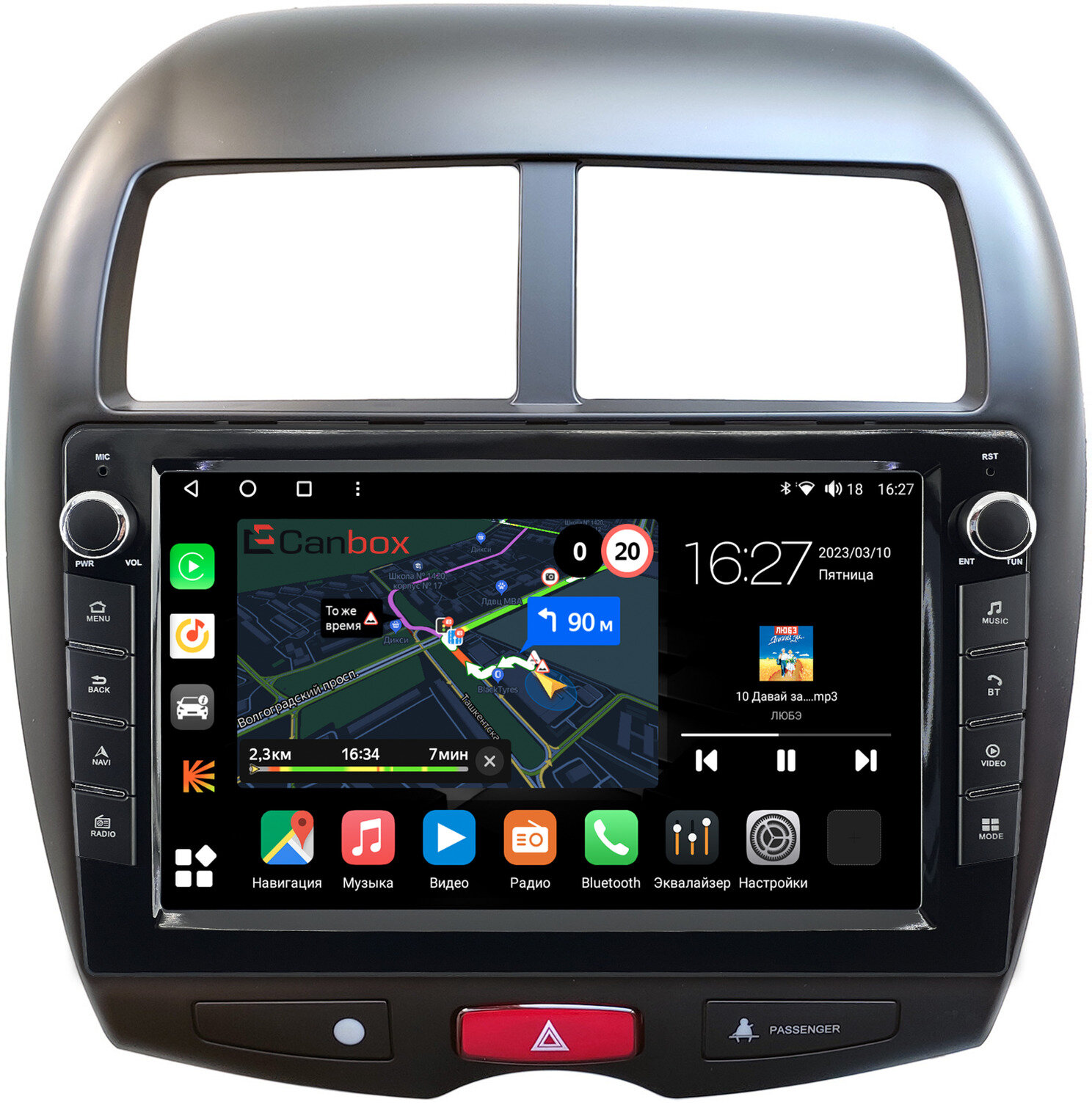Штатная магнитола Canbox M-Line 7825-10-1213 Mitsubishi ASX, Outlander Sport, RVR 3 2010-2019 Android 10 (4G-SIM, 2/32, DSP, QLed) С крутилками