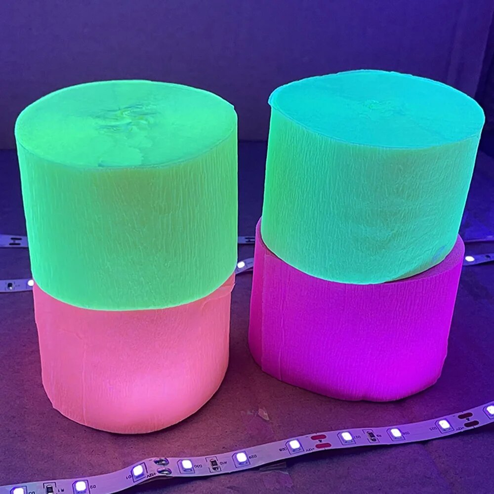 4 рулона Blacklight вечеринка буксировка украшенная бумага Crepe UV реакция флуоресцентная неоновая бумага светящаяся свадьба день рождения неоновый карнавал