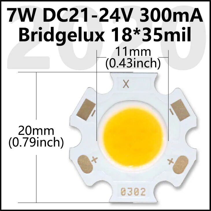 Bridgelux COB светодиодный чип 3Вт-40Вт для светильников 2020 7W DC21-24V, Neutral White